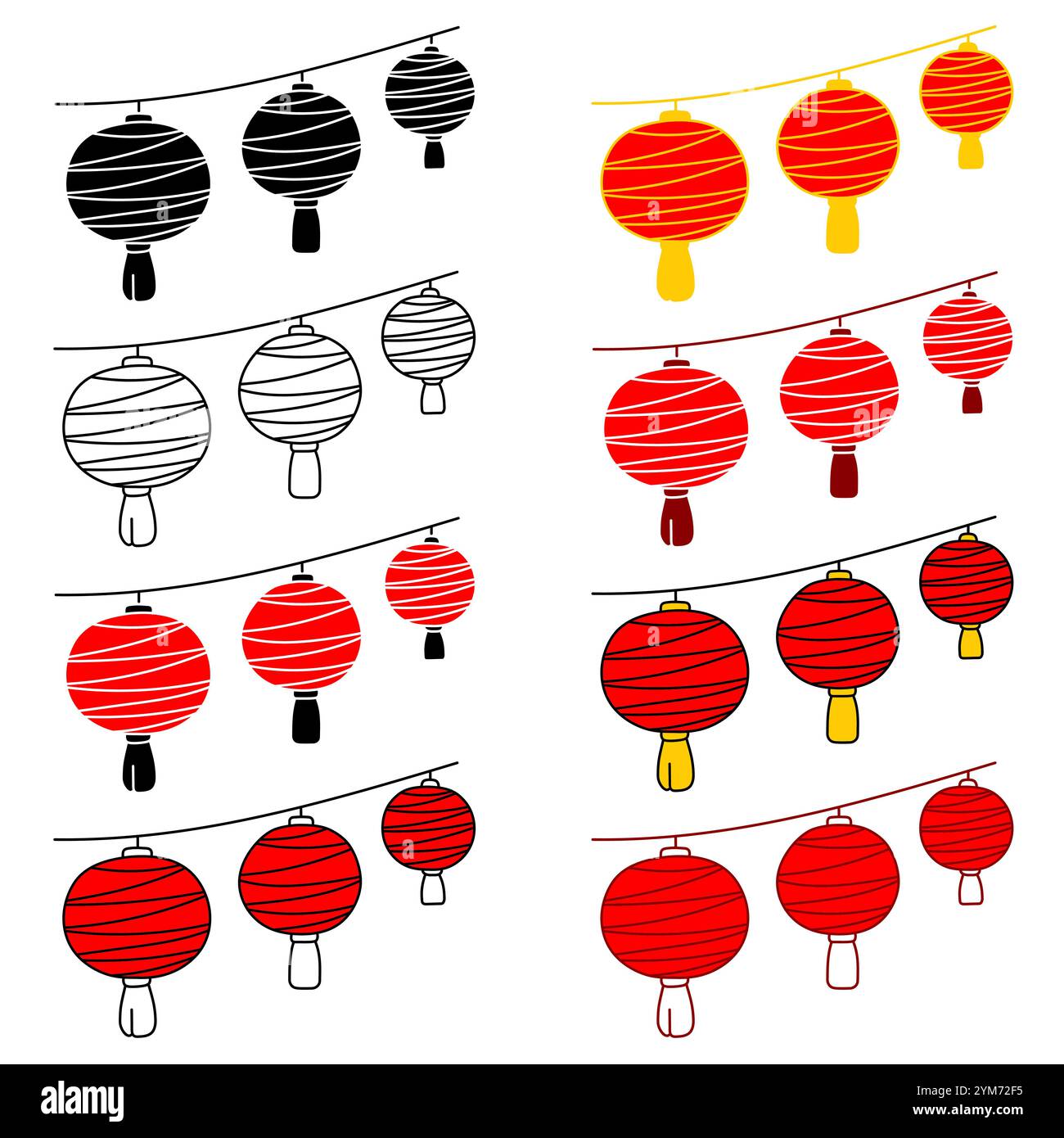 Clipart set. Red lantern icons. Simple color, contour variations ...