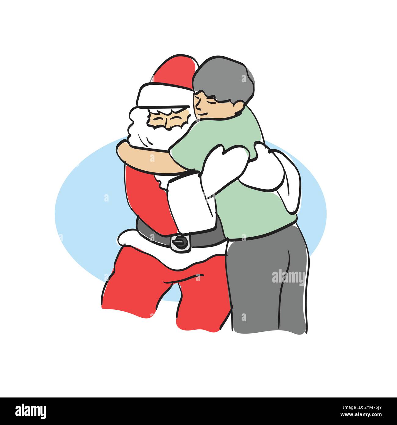Little boy hugging Santa Claus with love illustration vector hand drawn ...