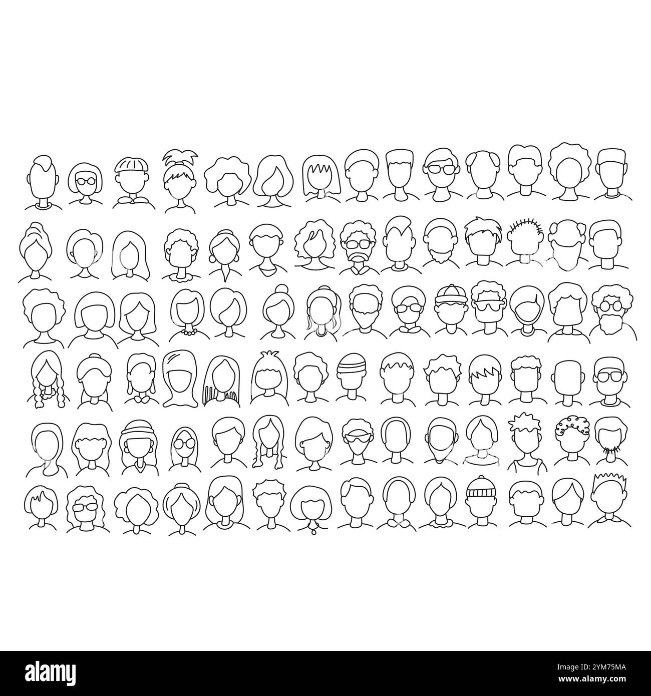 set of people head without face illustration vector hand drawn isolated ...