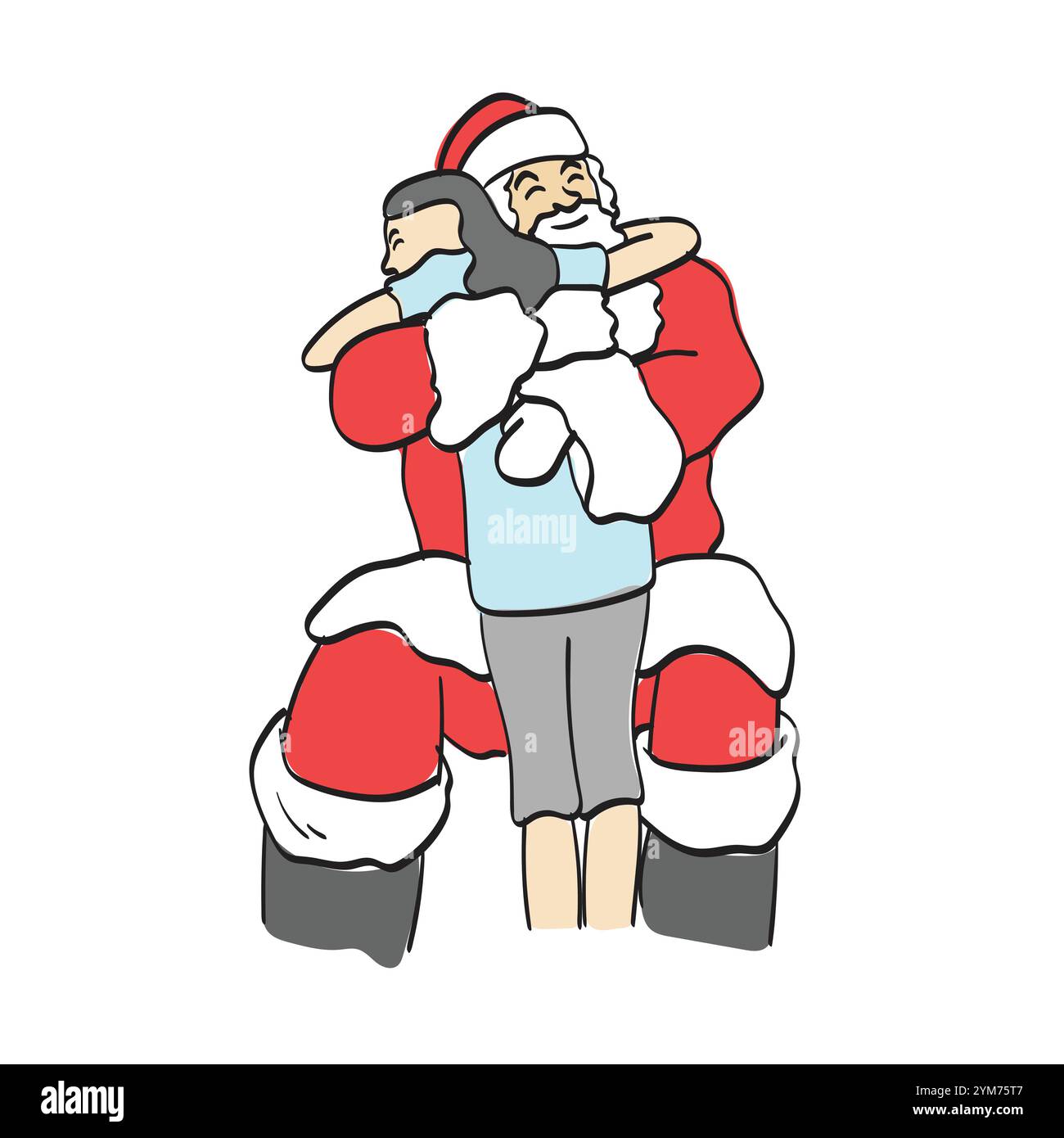 girl hugging Santa Claus illustration vector hand drawn isolated on ...