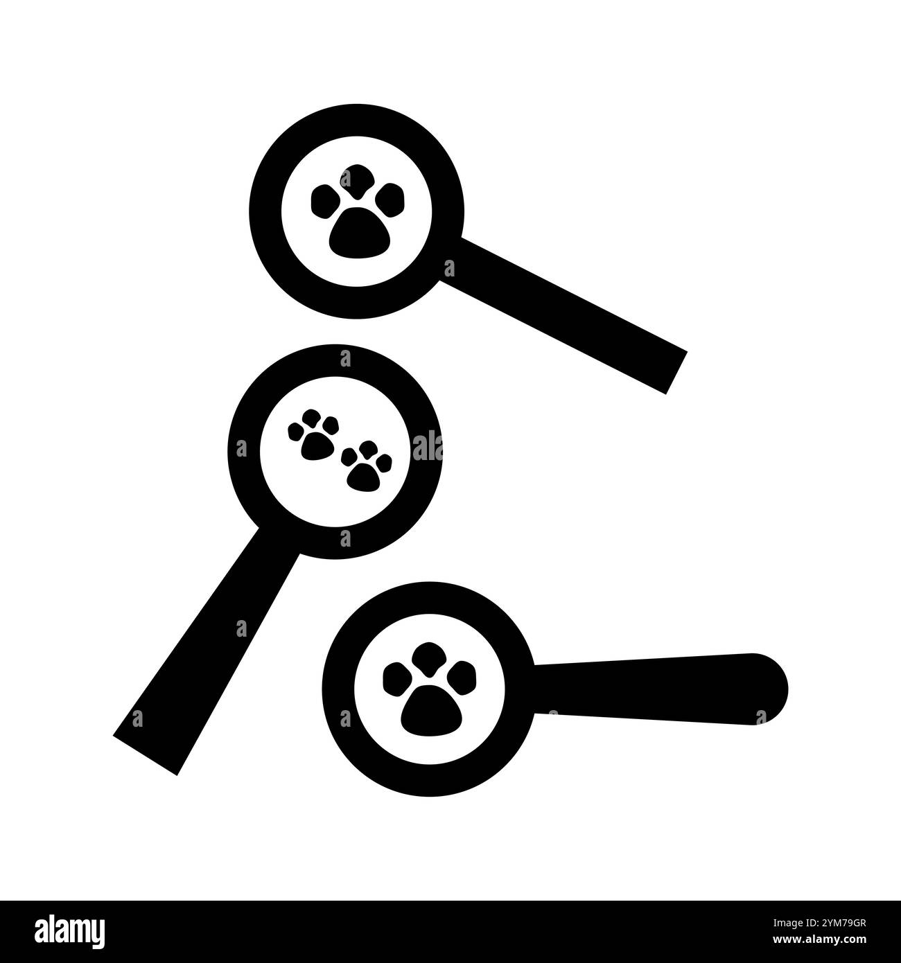 Paw print icon. Magnifying glass symbols. Animal search theme. Vector ...