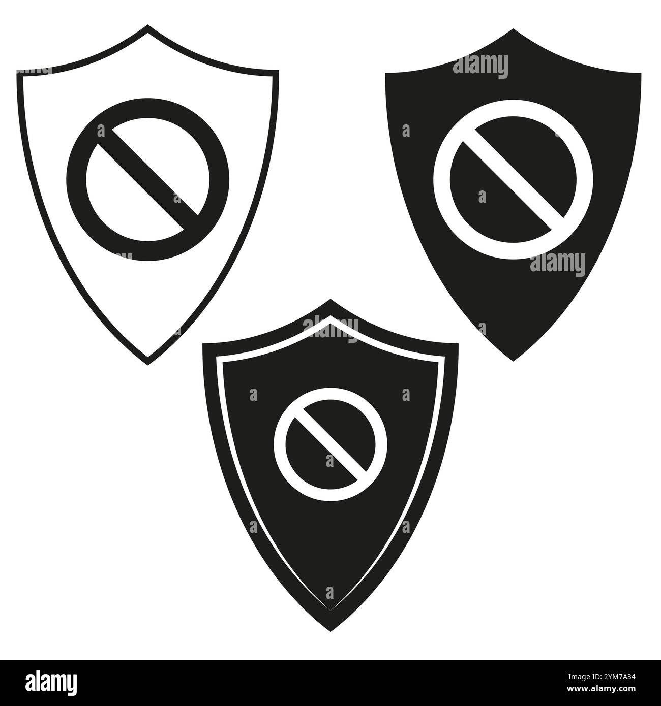 Shield with prohibition. No entry icon. Black restriction symbol ...