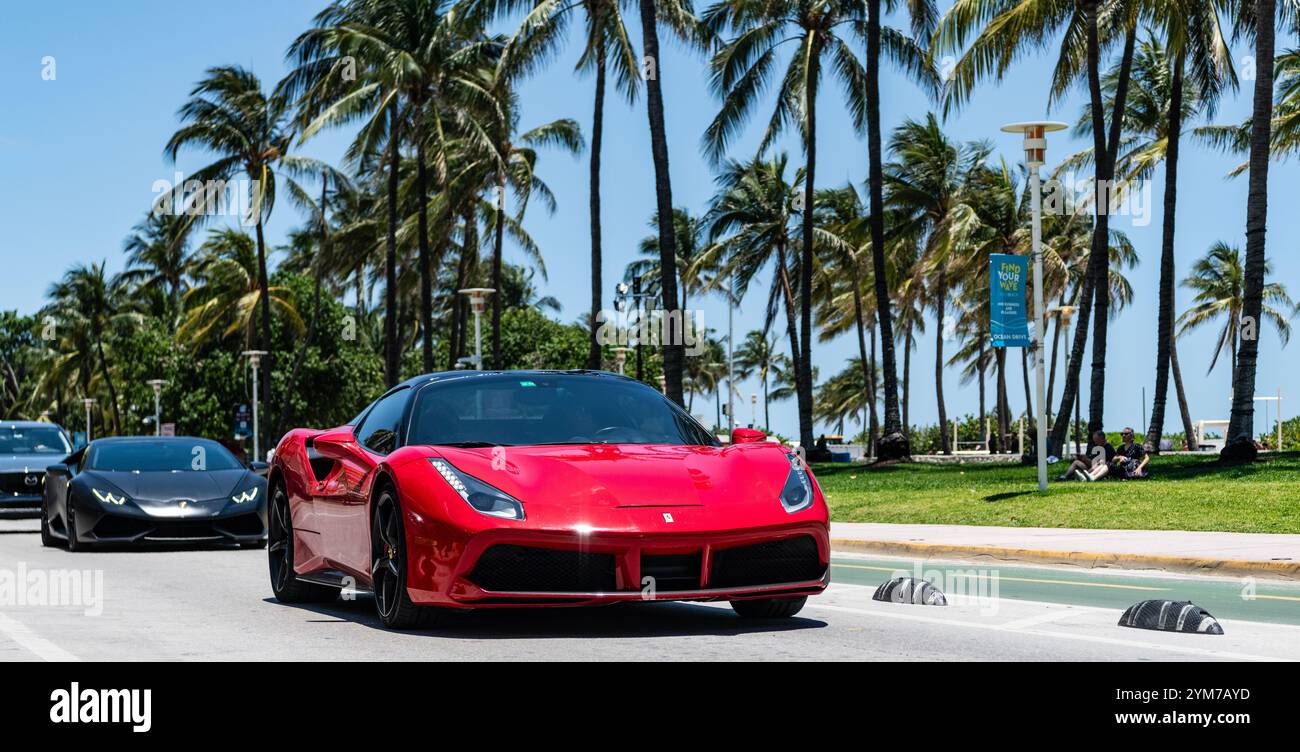 Miami Beach, Florida USA - June 9, 2024: Ferrari 488 gtb spider red in ...
