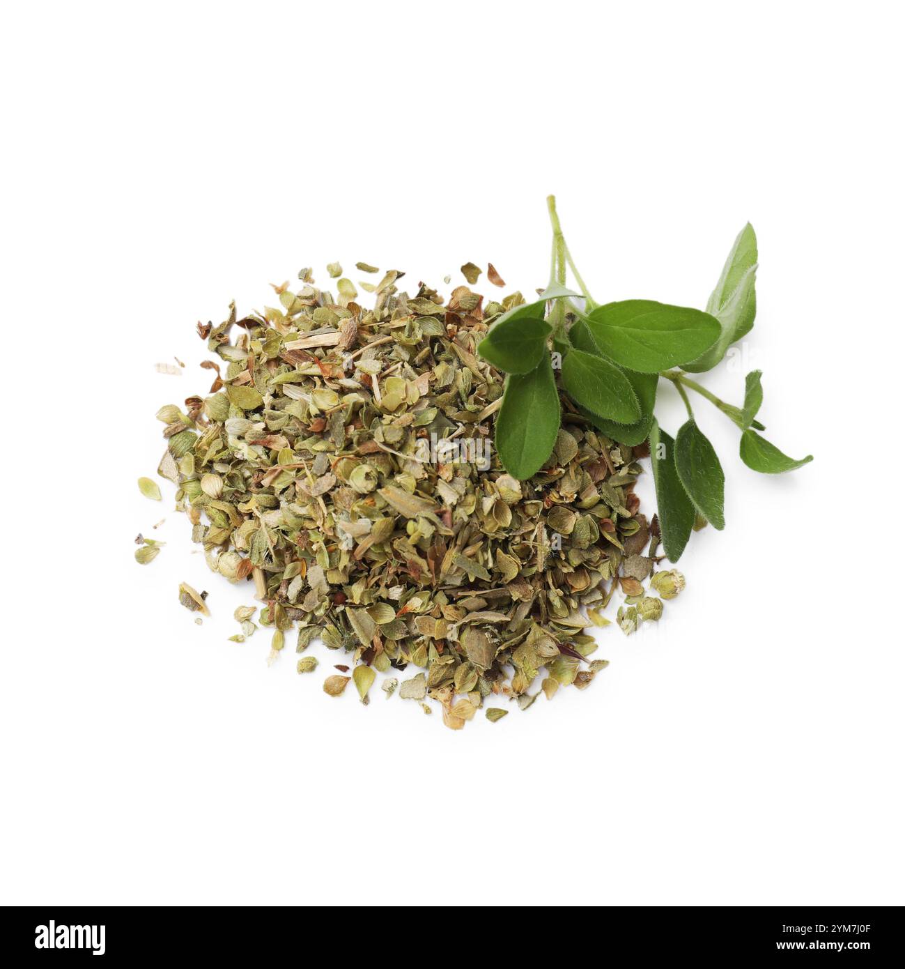 Dried oregano and green leaves isolated on white Stock Photo - Alamy