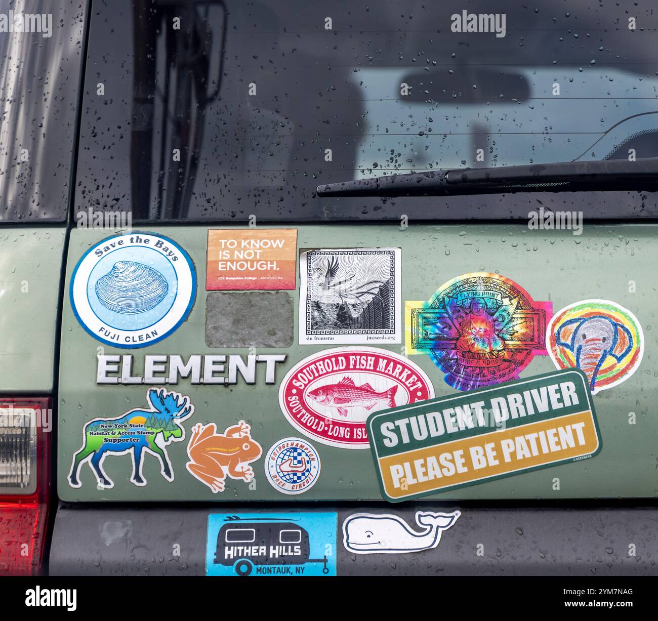 random stickers on the back of a honda element Stock Photo - Alamy