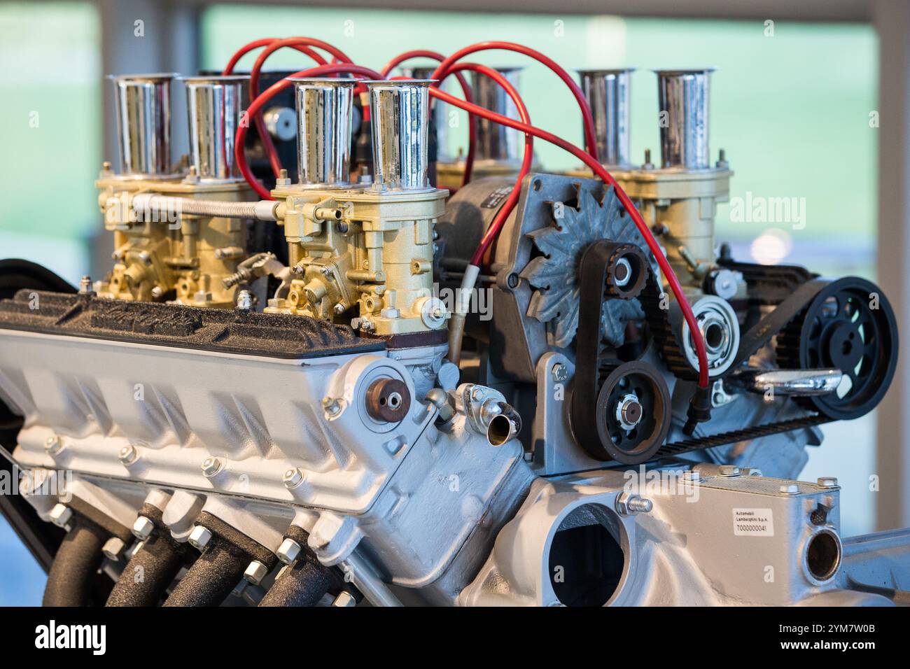 Lamborghini Urraco V8 engine is seen in the Lamborghini Museum in Sant ...