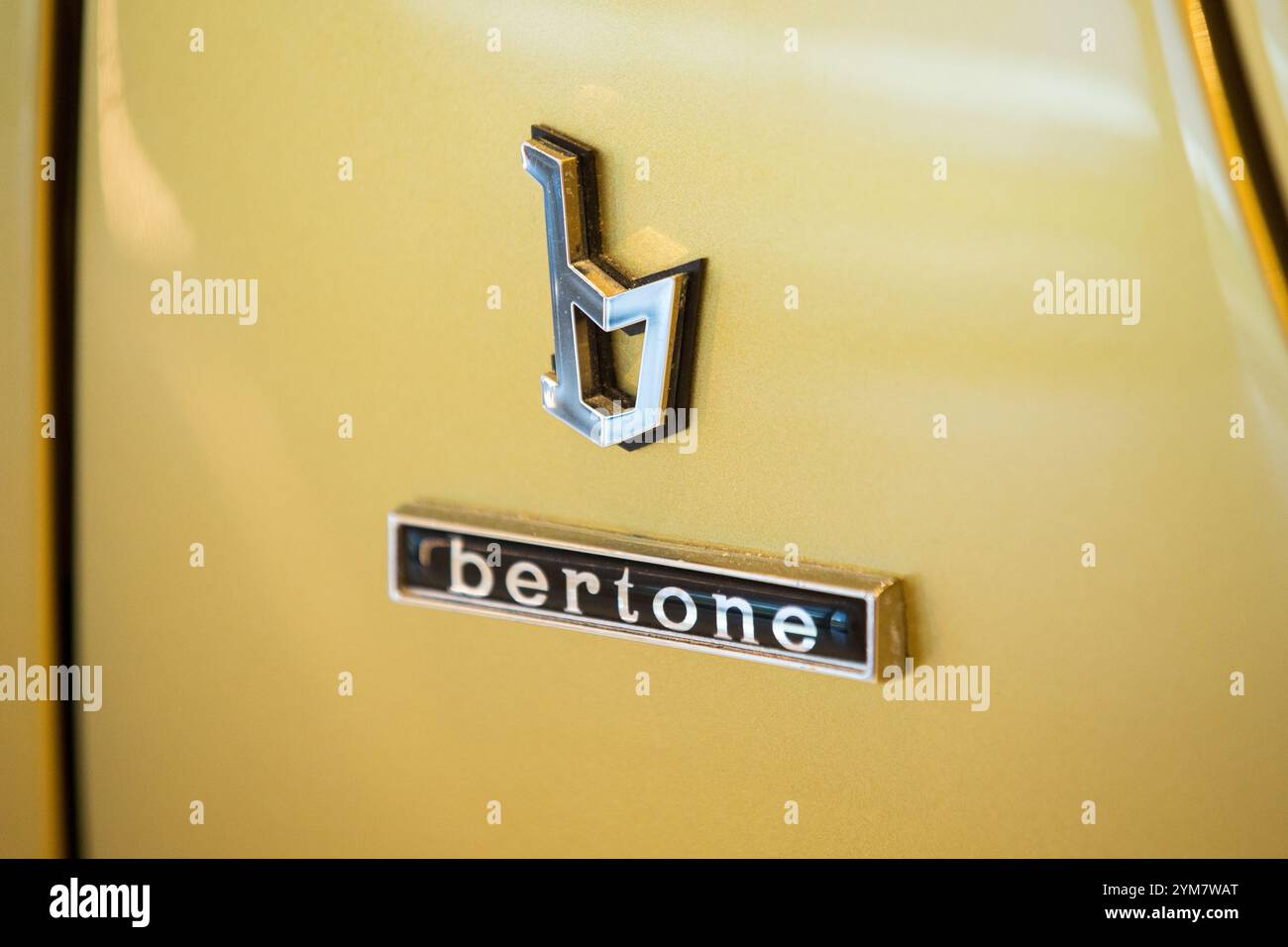 Bertone emblem is seen on a Lamborghini Miura in the Lamborghini Museum in Sant'Agata Bolognese ...