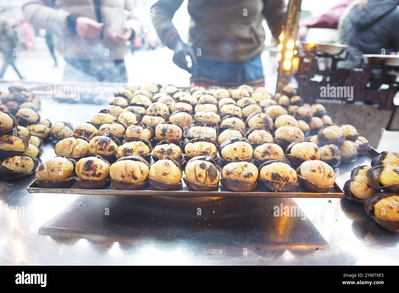 traditional Istanbul street food grilled chestnuts in a row Stock Photo ...