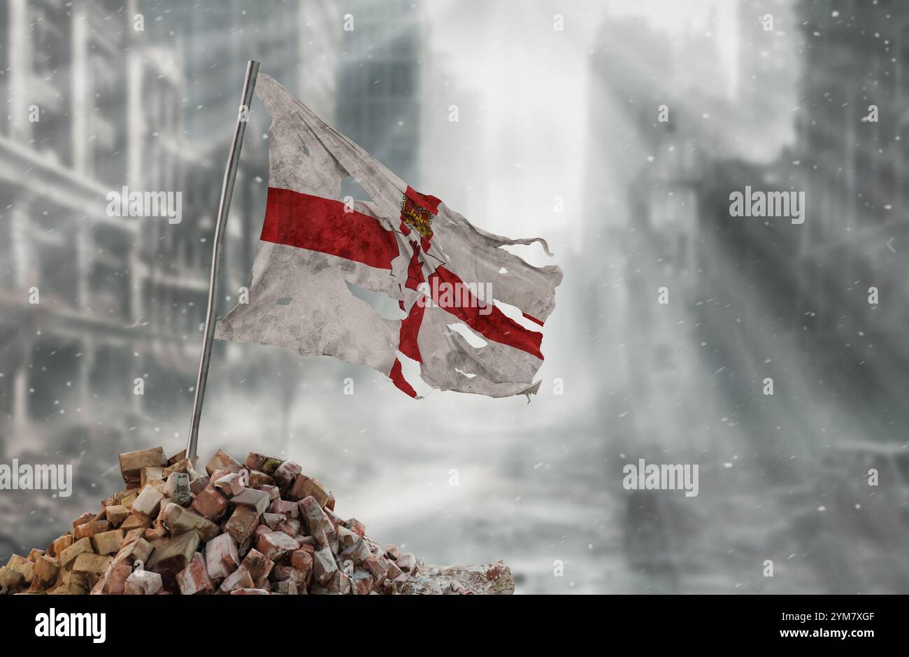 Dirty and torn Northern Ireland flag, symbol of resistance and victory ...