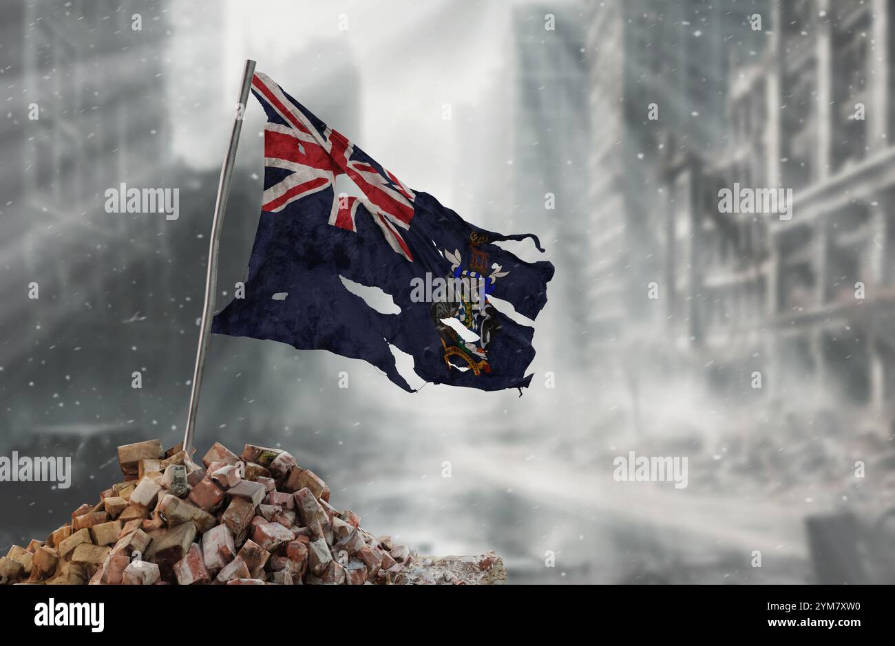 Dirty and torn South Georgia and the South Sandwich Islands flag ...