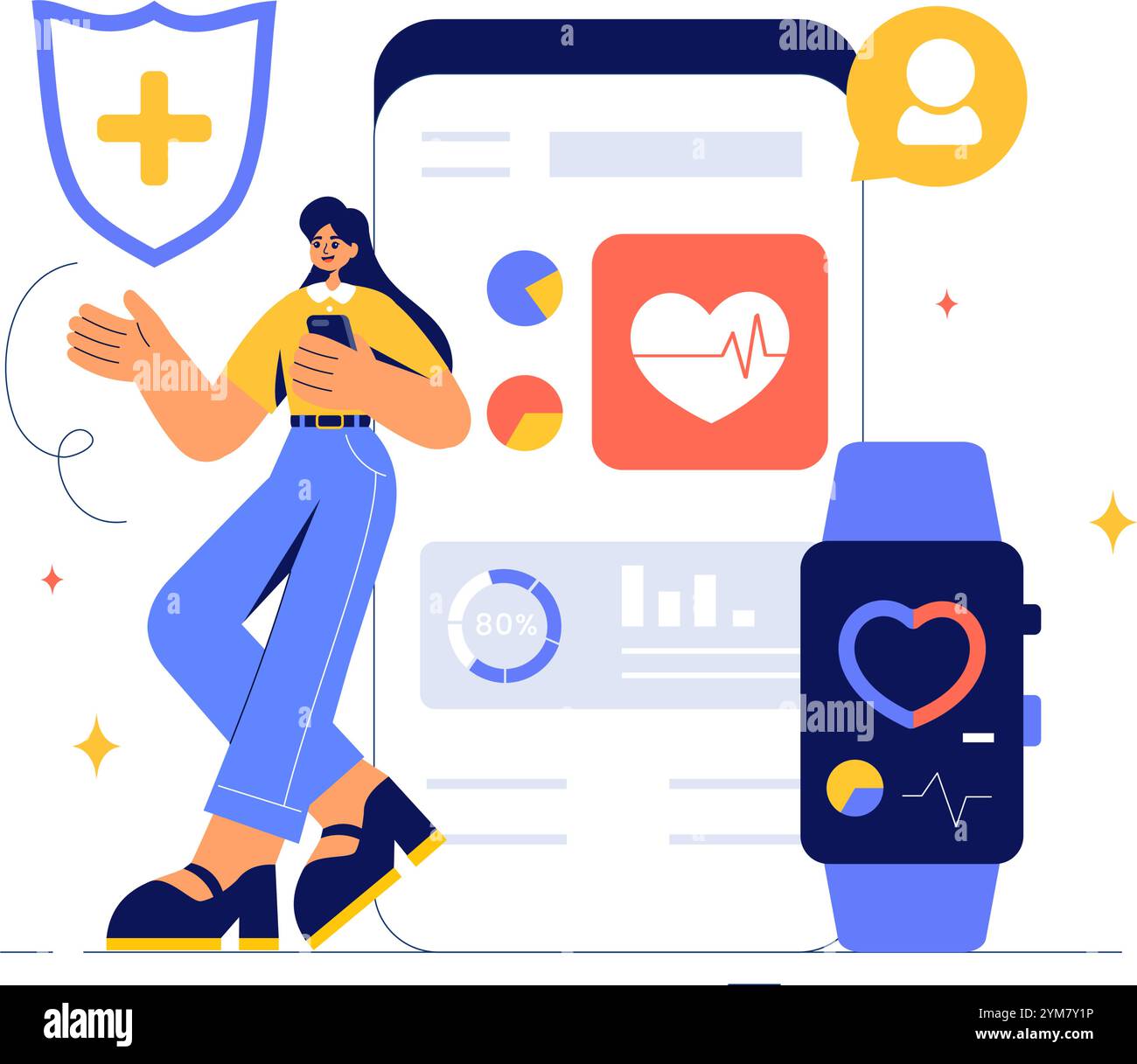 Health Tech Vector Illustration Featuring Modern High Technology ...