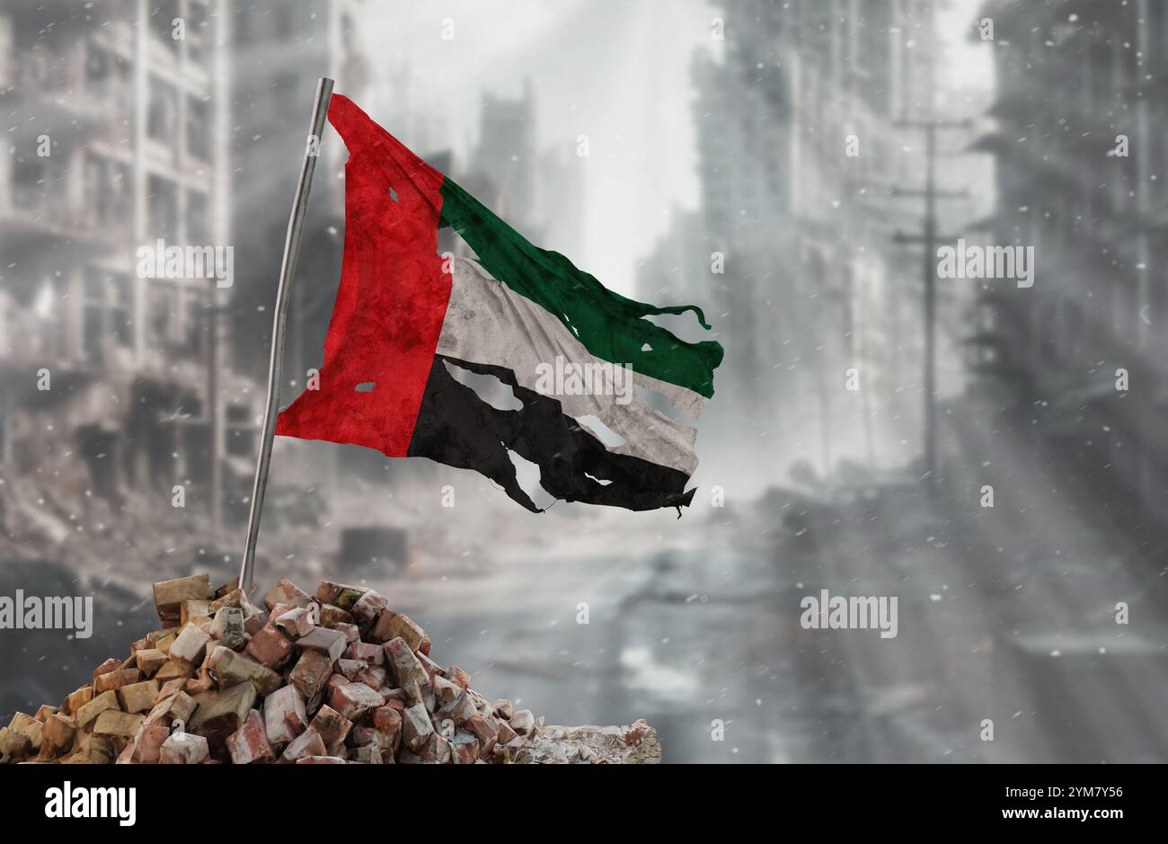 Dirty and torn United Arab Emirates flag, symbol of resistance and ...