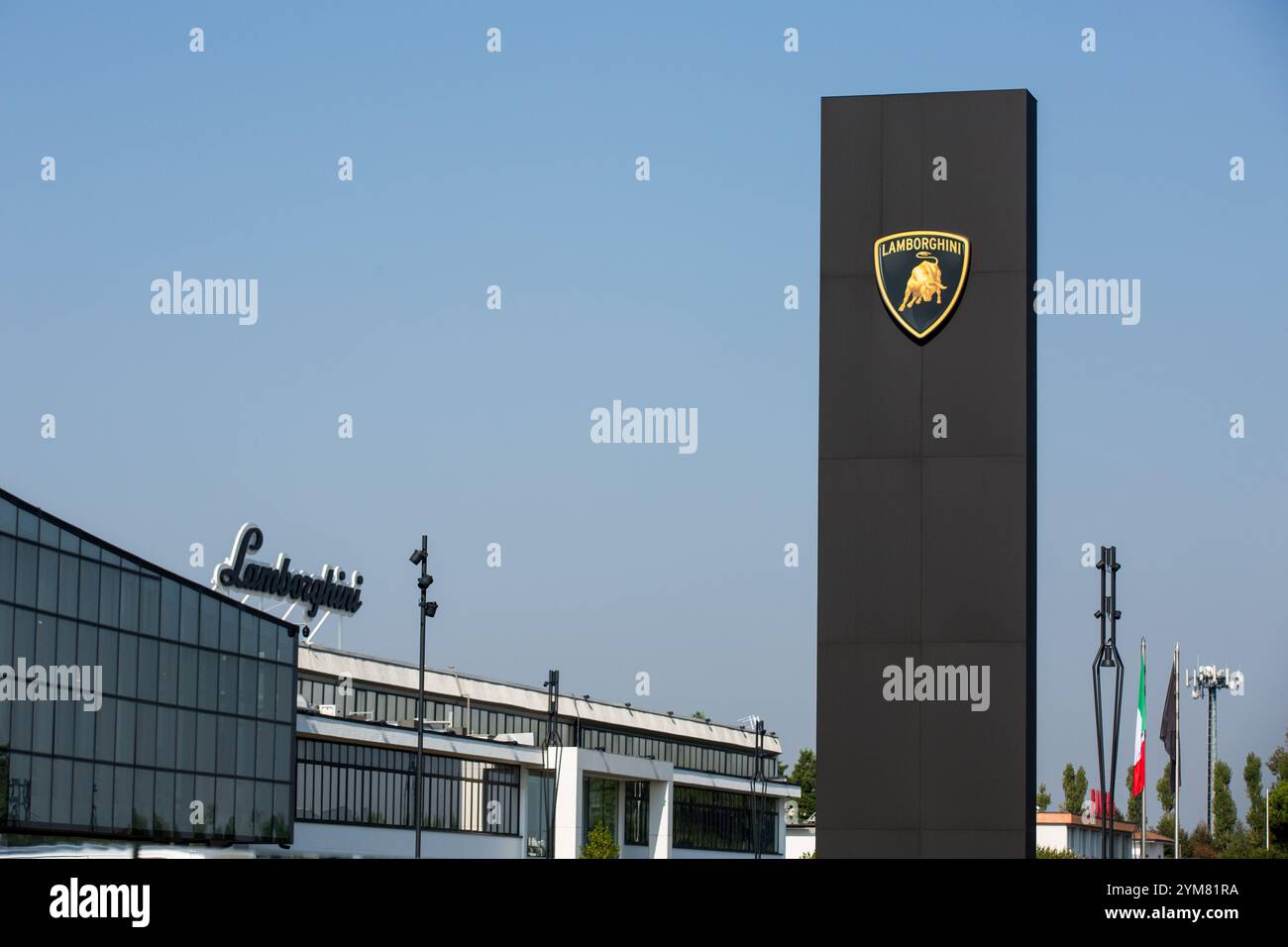 Lamborghini brand emblem with a raging bull is seen in front of the ...