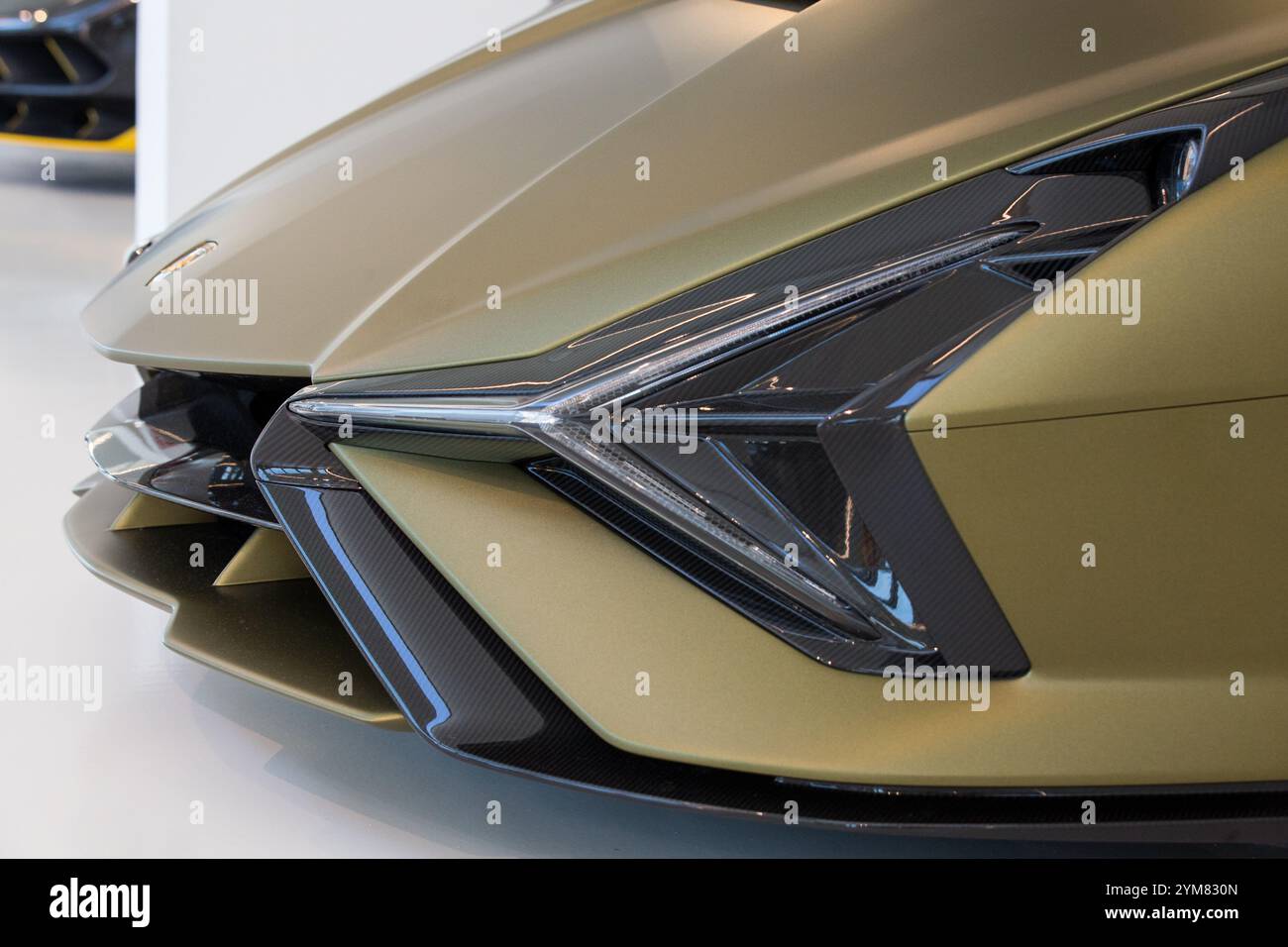 Front of the Lamborghini Sian is seen in the Lamborghini Museum in Sant ...