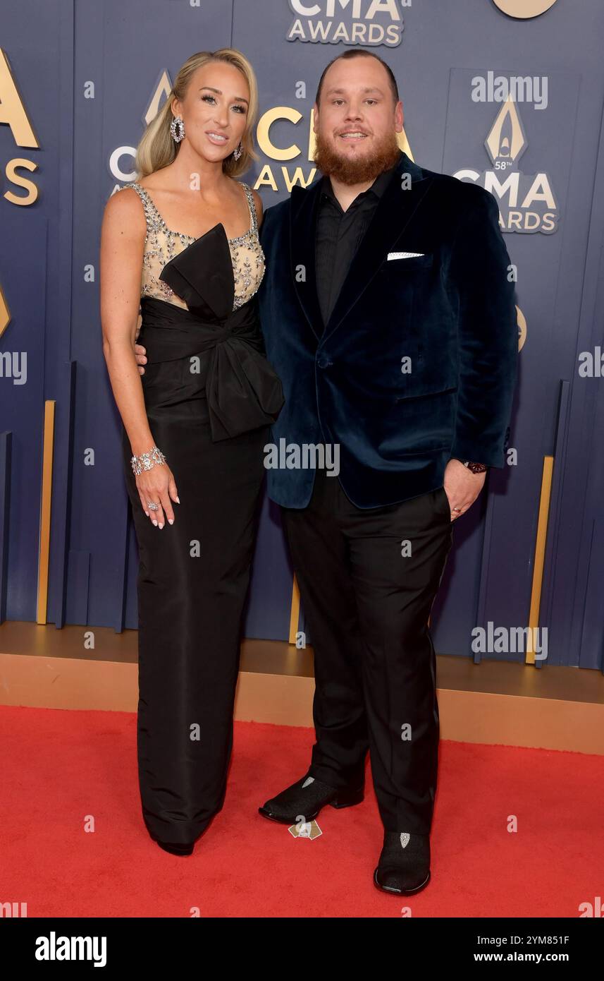 Luke Combs and Nicole Hocking arriving at the 58th Annual Country Music ...