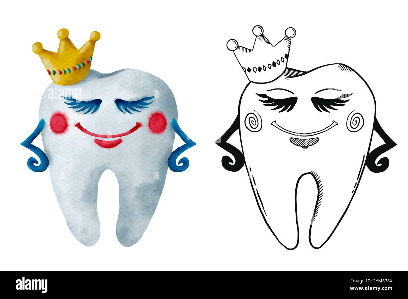Adorable and cute tooth characters featured in both colorful and black ...