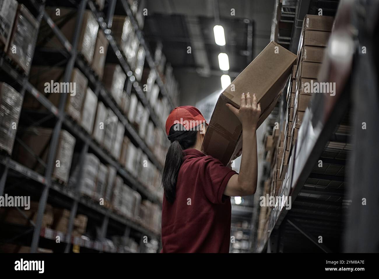 Woman organising product boxes at a warehouse Stock Photo - Alamy