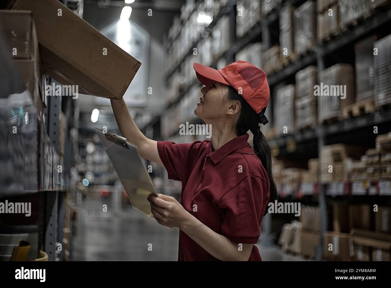 Woman checking products with chart Stock Photo - Alamy
