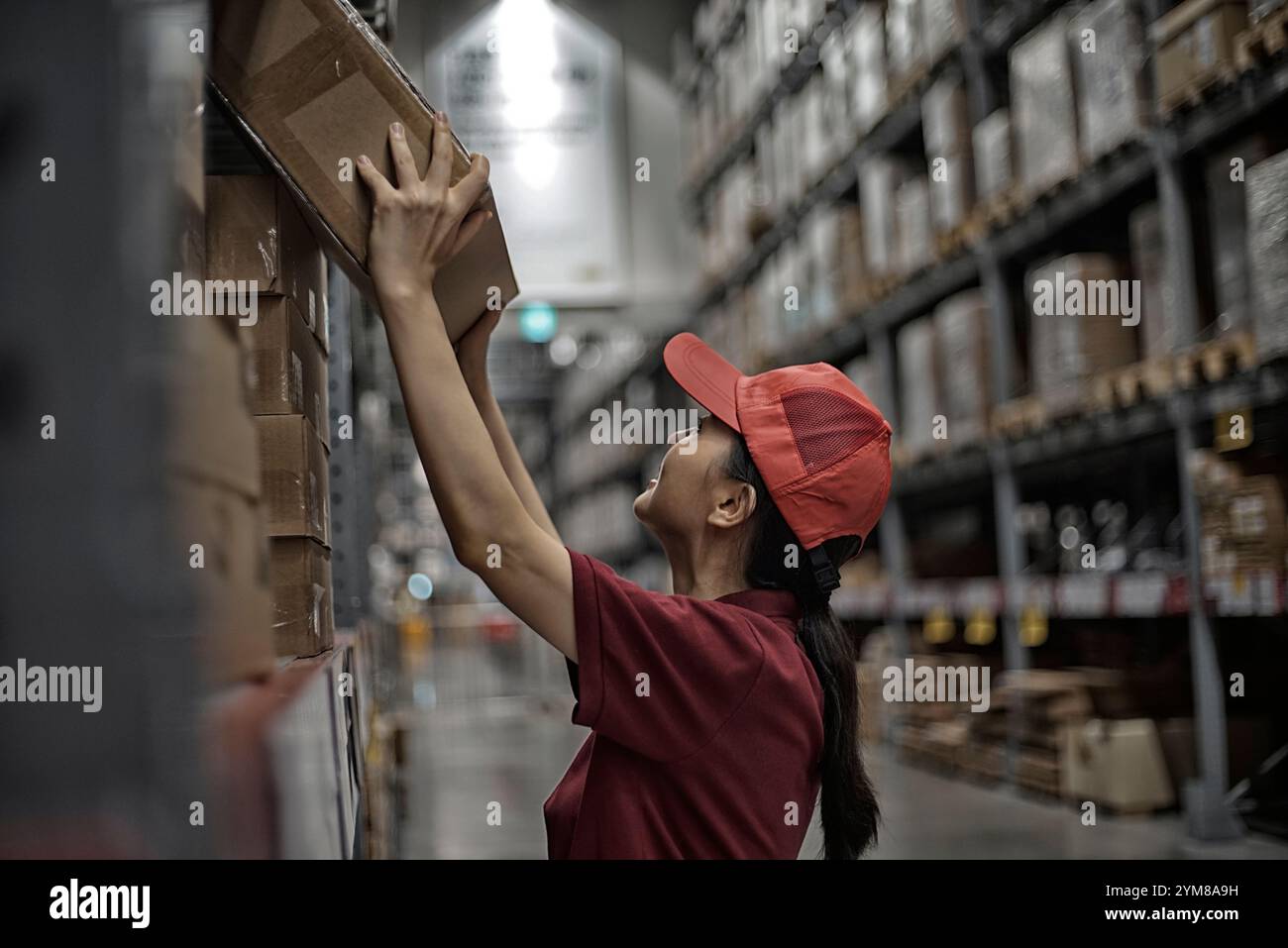 Distribution centre worker organising goods at a warehouse Stock Photo ...