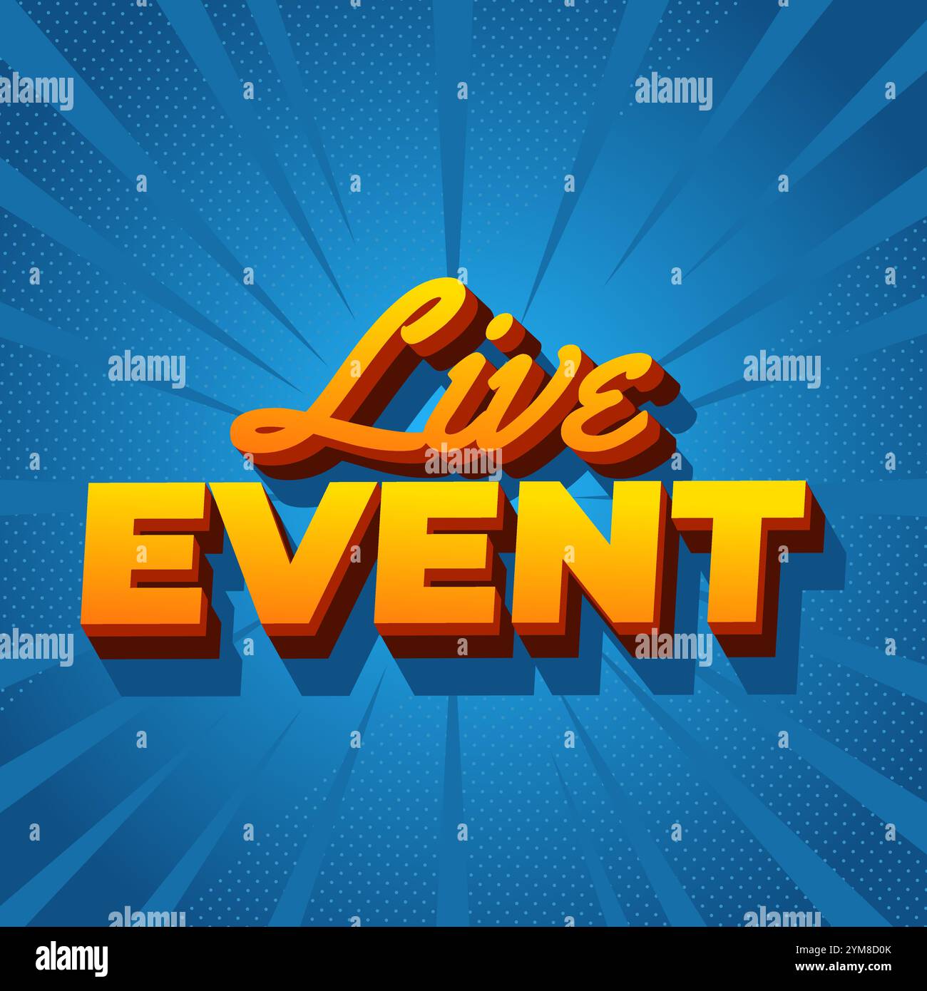 Live event. Text effect design in bold fonts with 3D effect. yellow ...