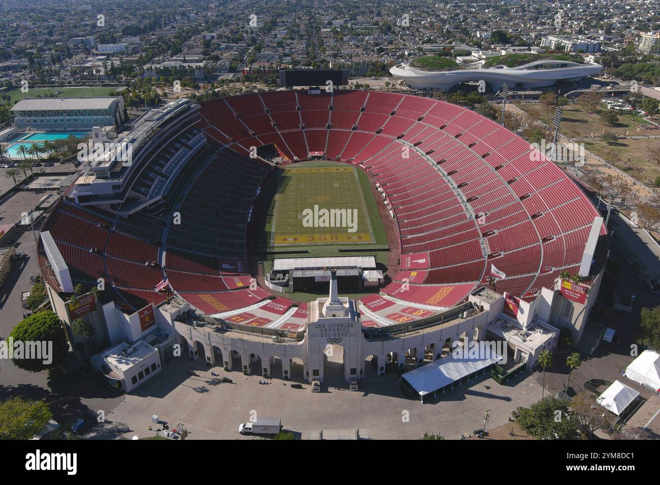 A general overall aerial view of the Los Angeles Memorial Coliseum ...