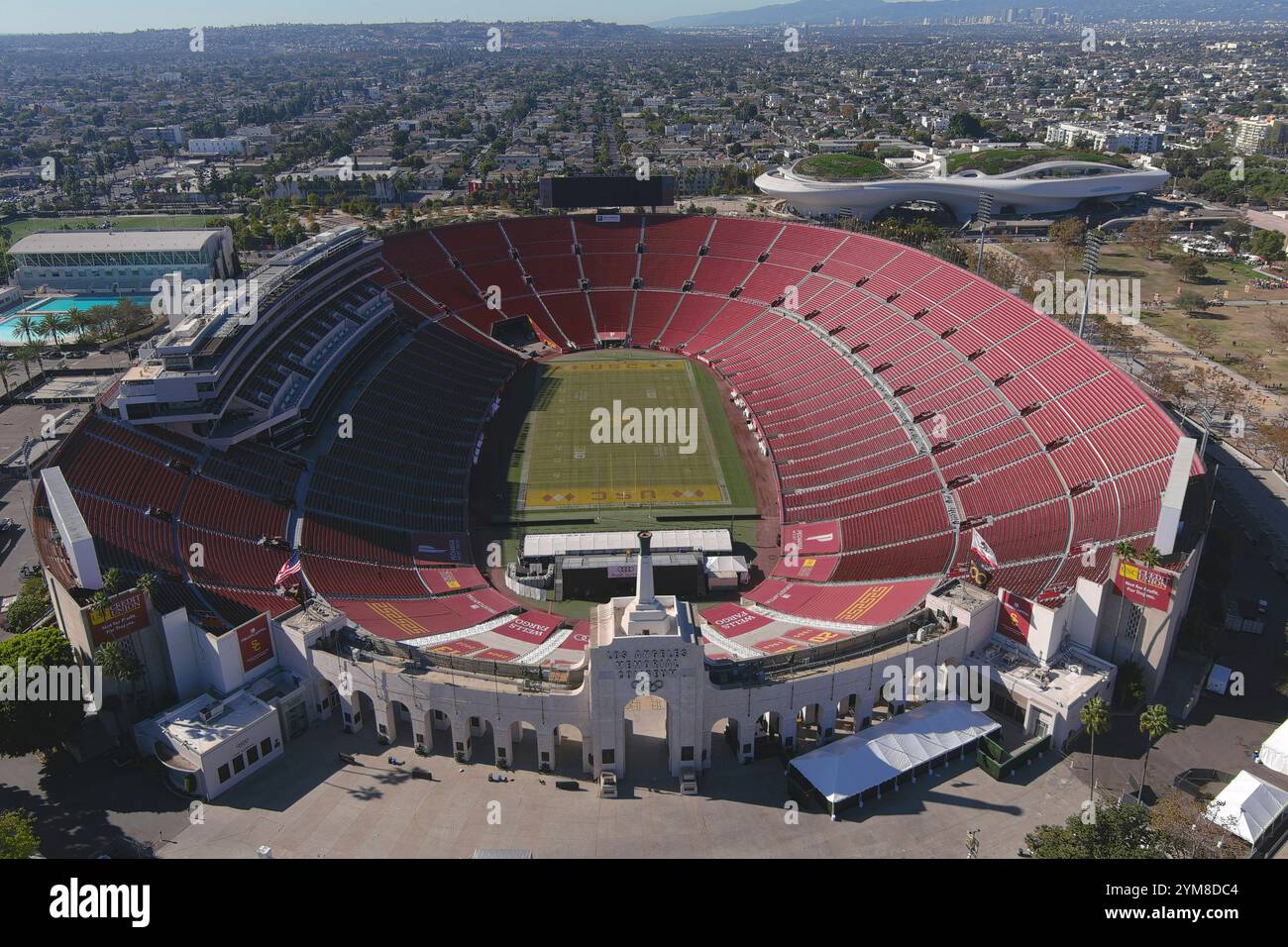 A general overall aerial view of the Los Angeles Memorial Coliseum ...