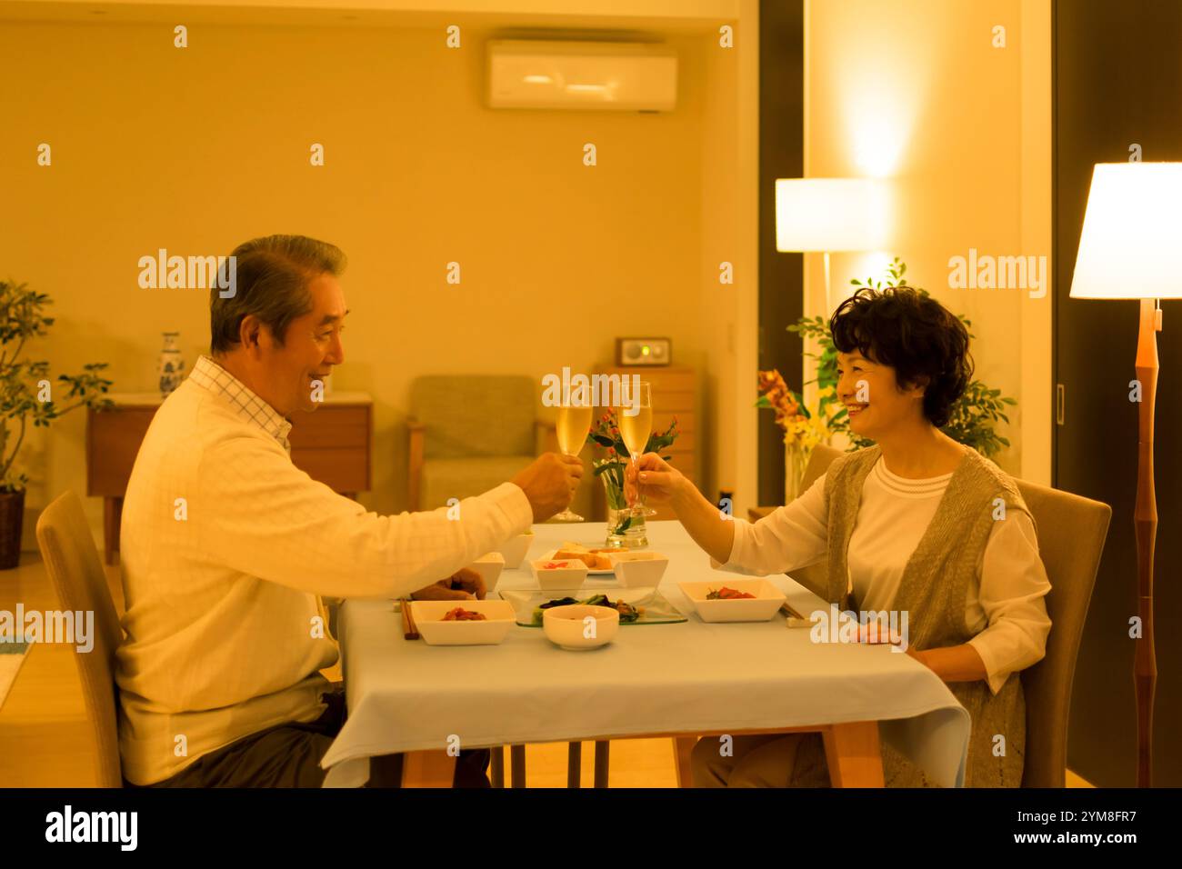 Senior couple making a toast Stock Photo - Alamy