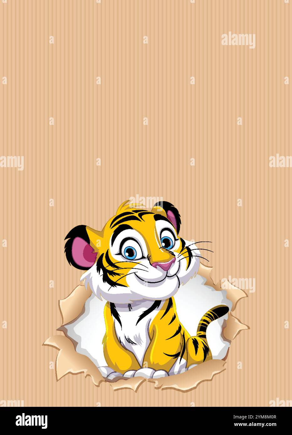 Cute tiger cub peeking through torn paper Stock Vector Image & Art - Alamy
