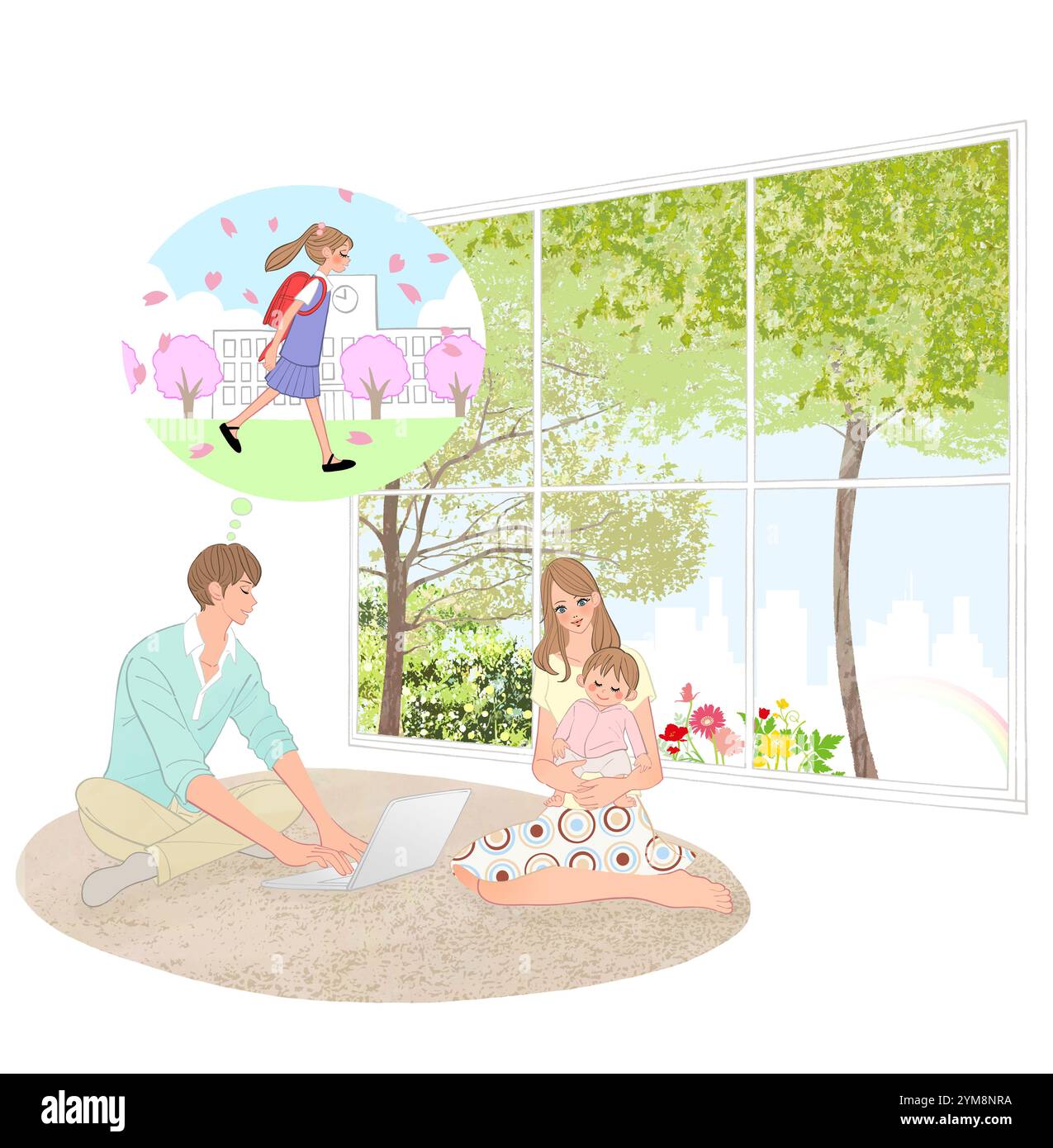 Family sitting in living room Cut Out Stock Images & Pictures - Alamy