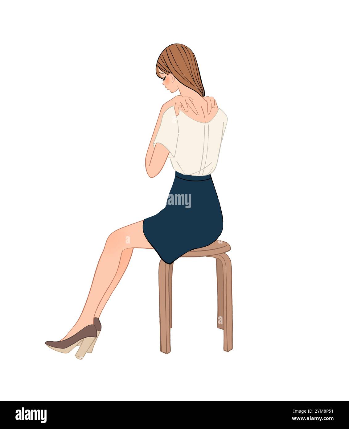 Woman sitting on a chair rubbing her neck and stiff shoulders Stock ...