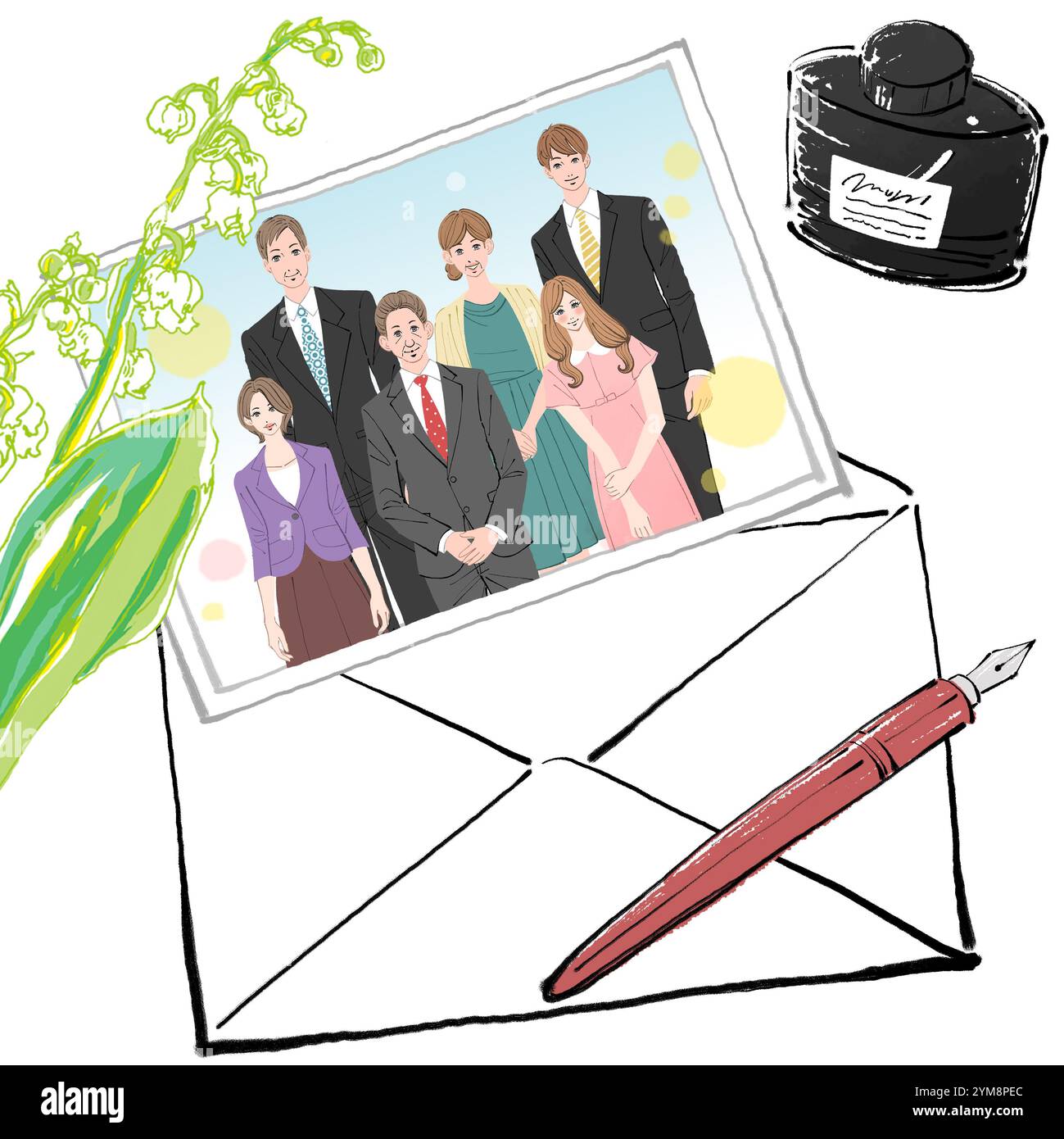 Writing a letter with a group photo of both families at a meeting ...