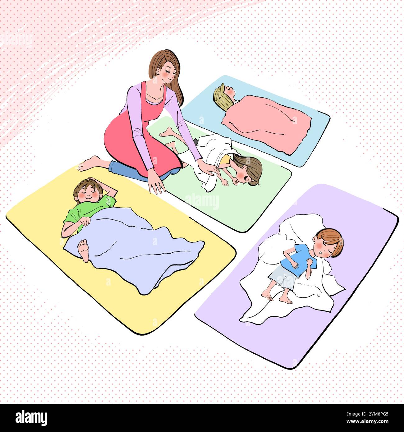 Nursery worker putting children to bed at nap time Stock Photo - Alamy