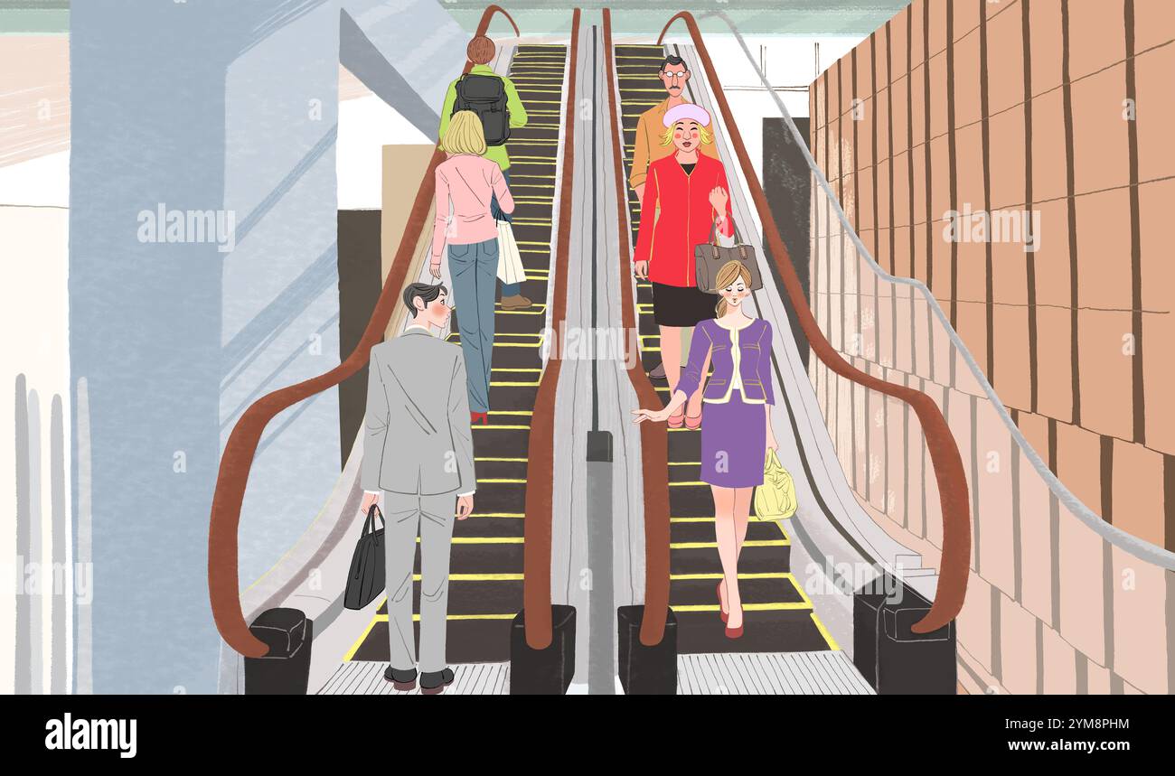 People riding the escalator in a department store Stock Photo - Alamy