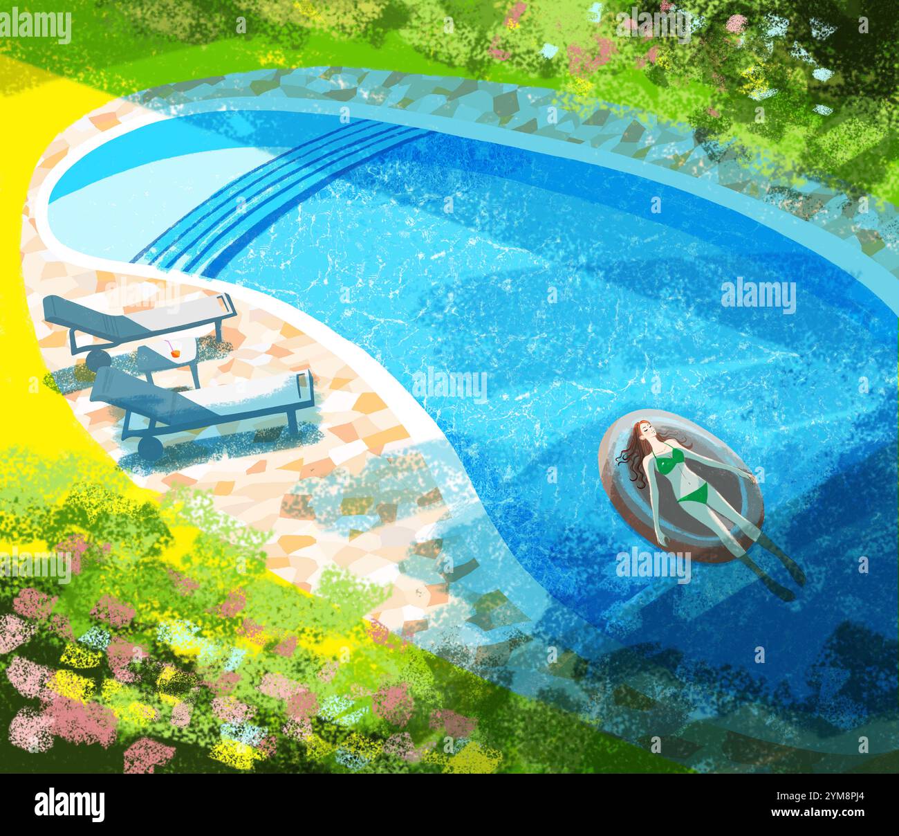 Woman lying on a float in a summer pool Stock Photo - Alamy