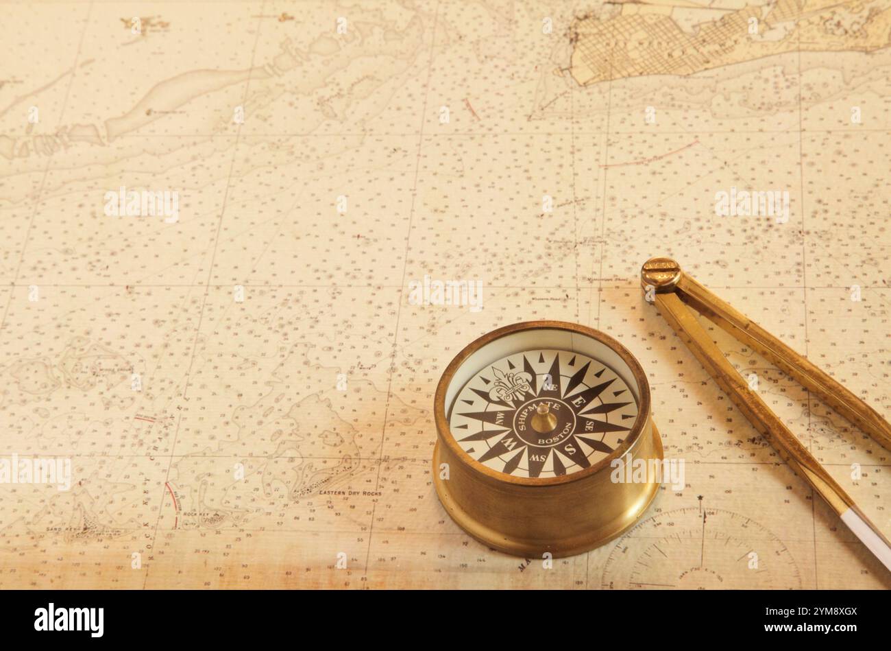 Map and compass Stock Photo - Alamy