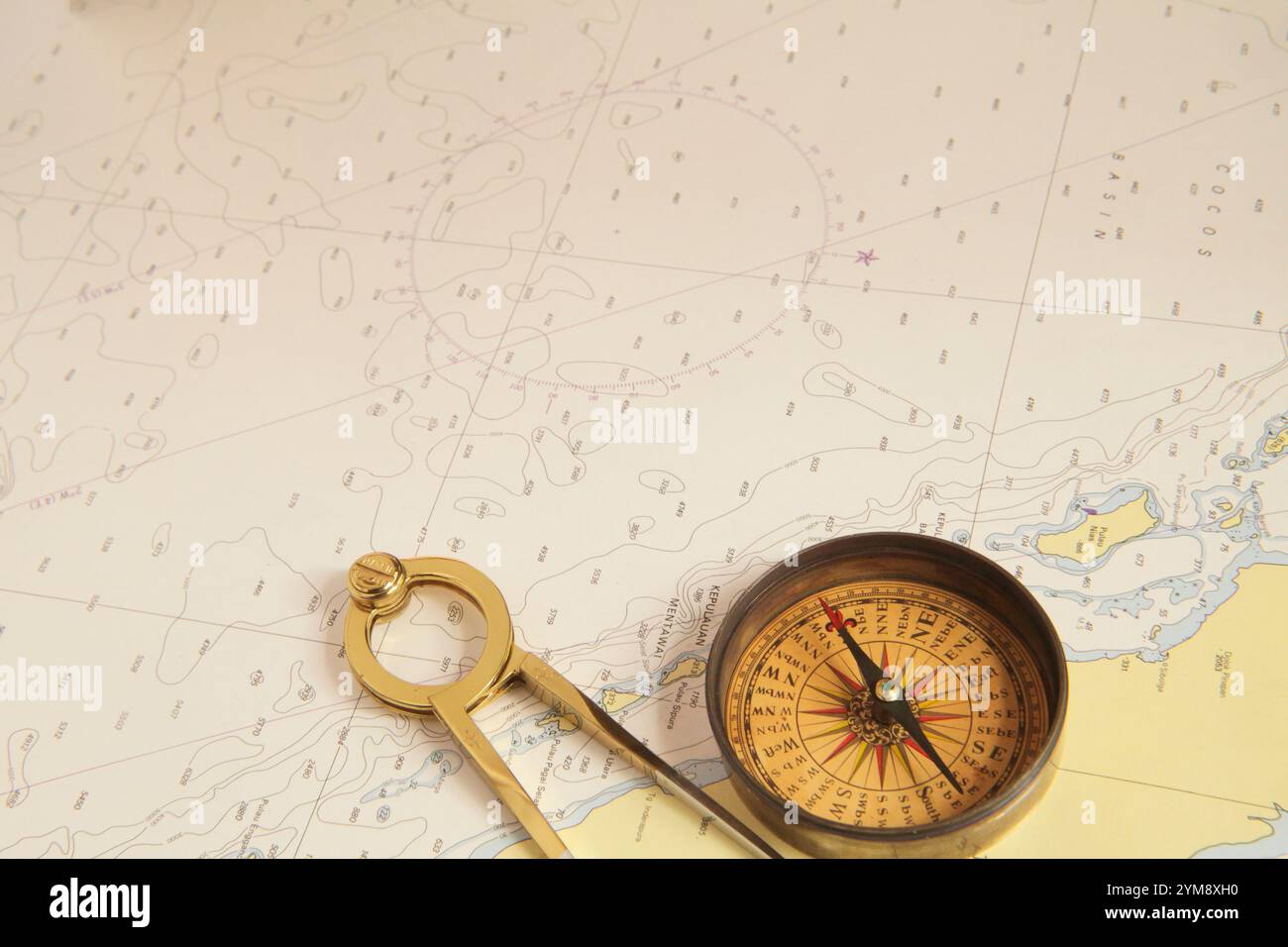 Map and compass Stock Photo - Alamy