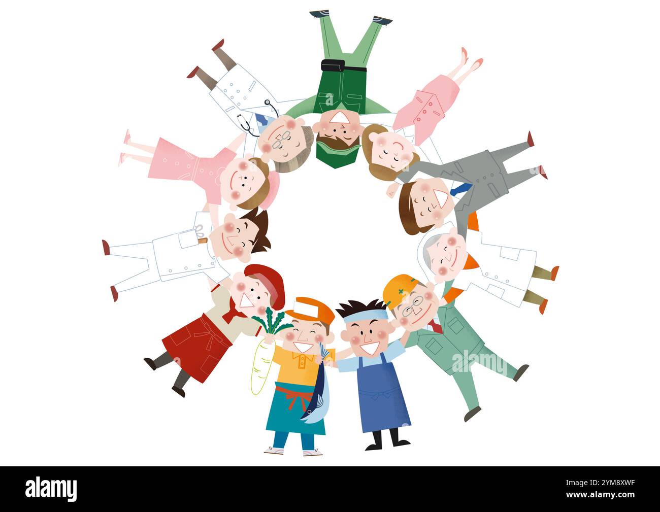 Assembly of working people forming a circle Stock Photo - Alamy