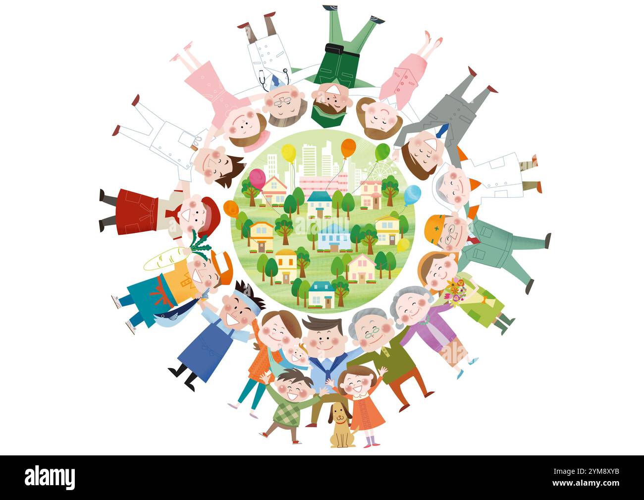 Assemblage of people from different professions forming a circle Stock ...