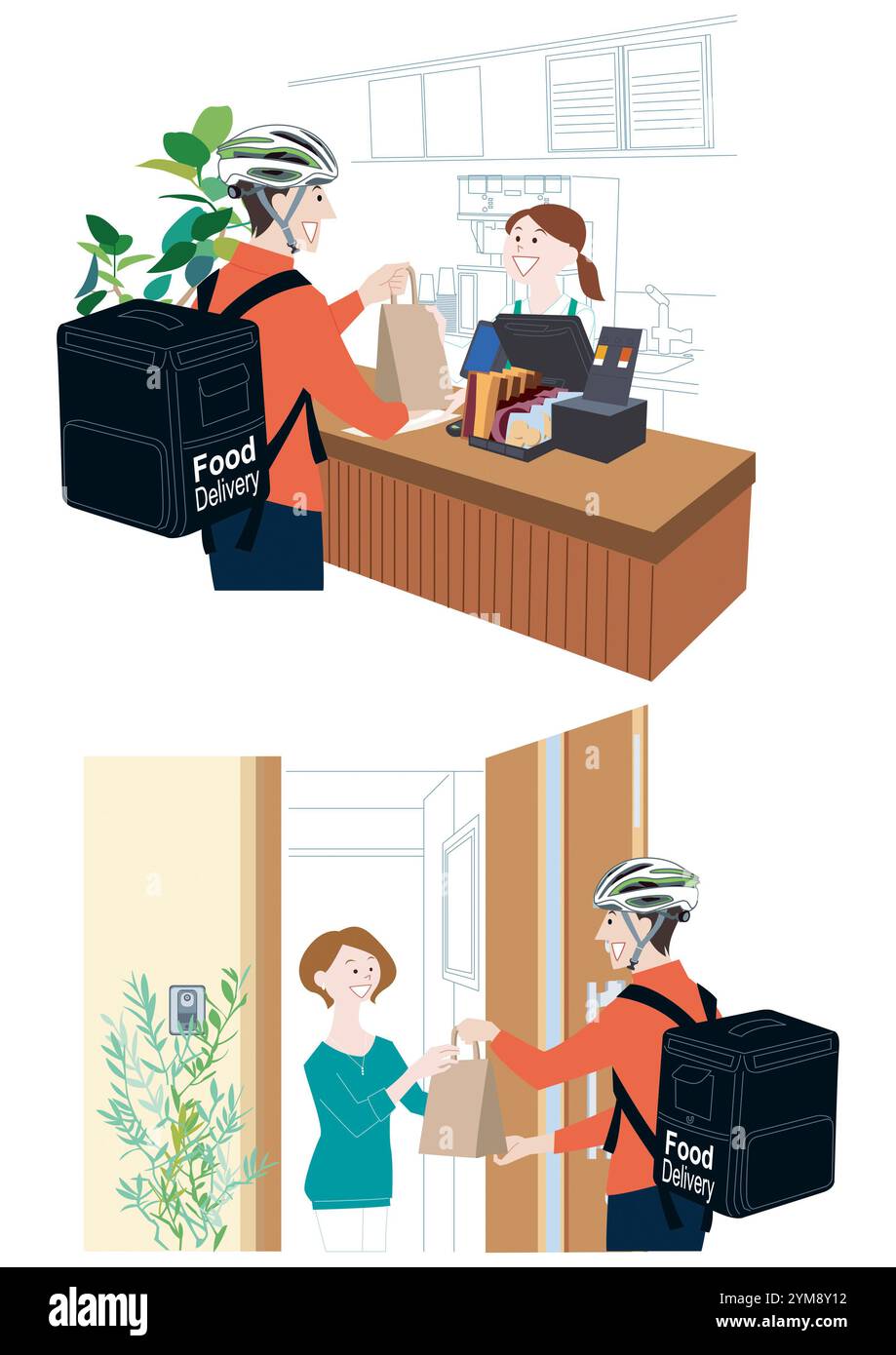 Male delivery man receiving goods at a restaurant and delivering food ...