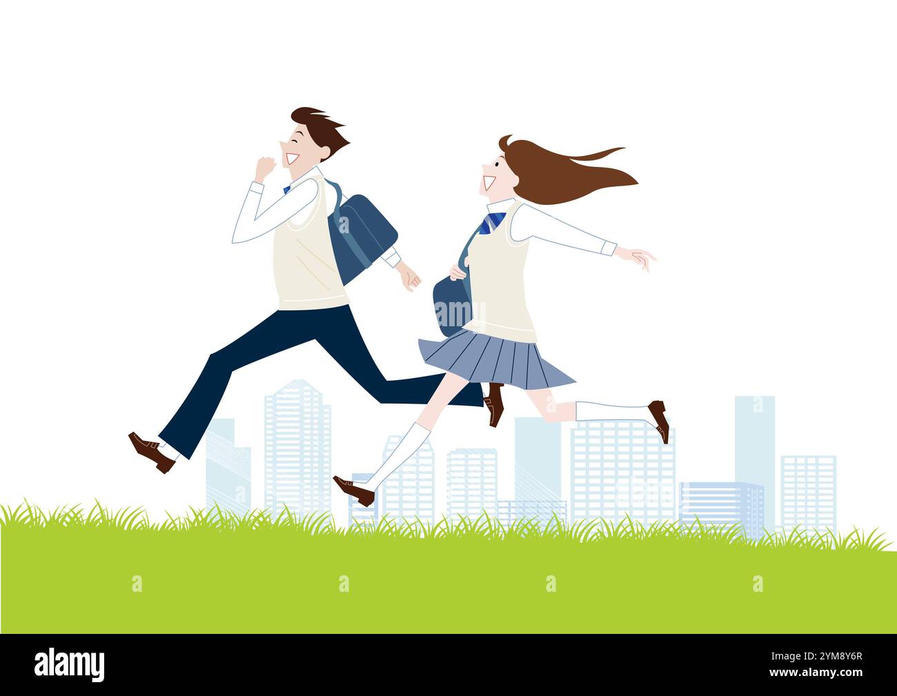 Male and female students running on lawn Stock Photo - Alamy
