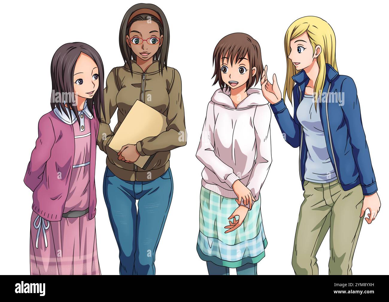 Chatting with friends from different countries (woman Stock Photo - Alamy