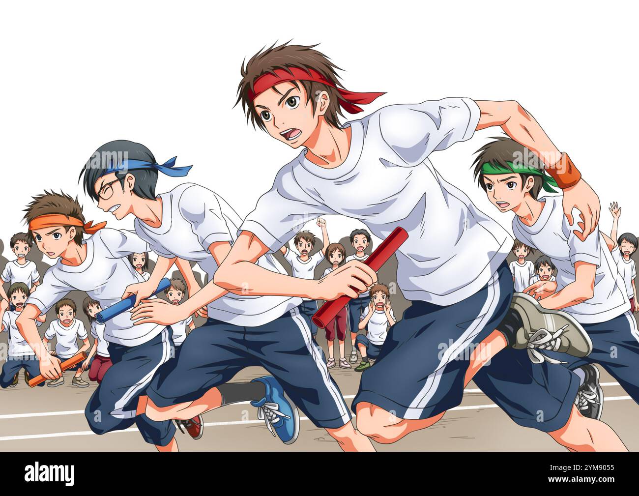 Relay scene at sports day (some background cuts Stock Photo - Alamy
