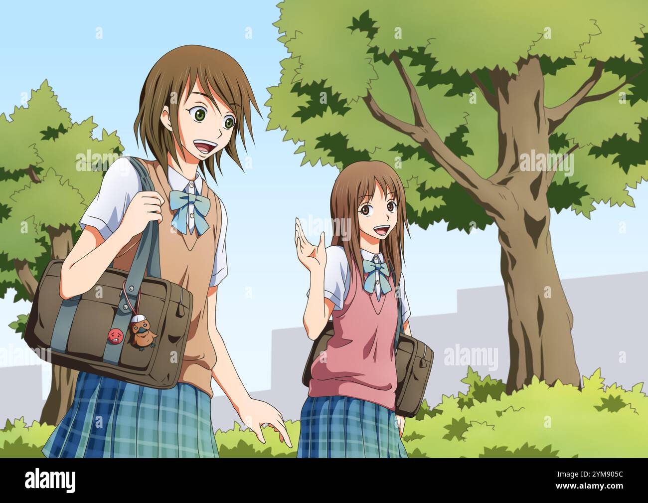 Female students exchanging greetings Stock Photo - Alamy