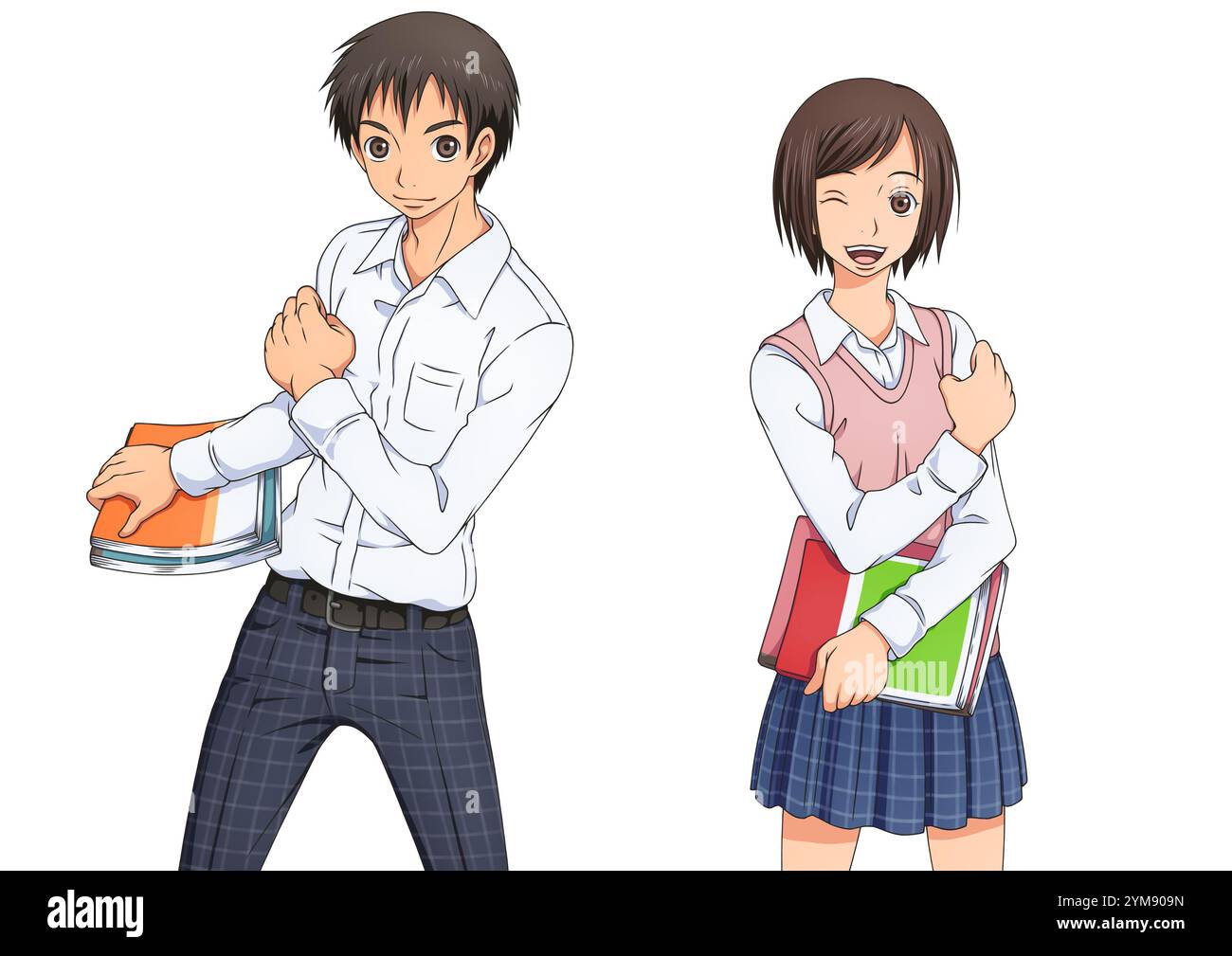 Male and female student holding text Stock Photo - Alamy