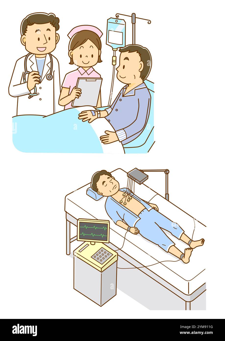 Patient and nurse being briefed by doctor, man taking ECG Stock Photo ...