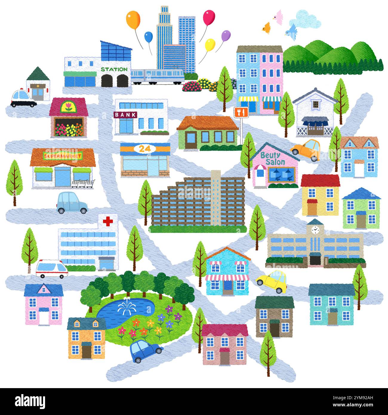 Illustrated map of the city Stock Photo - Alamy
