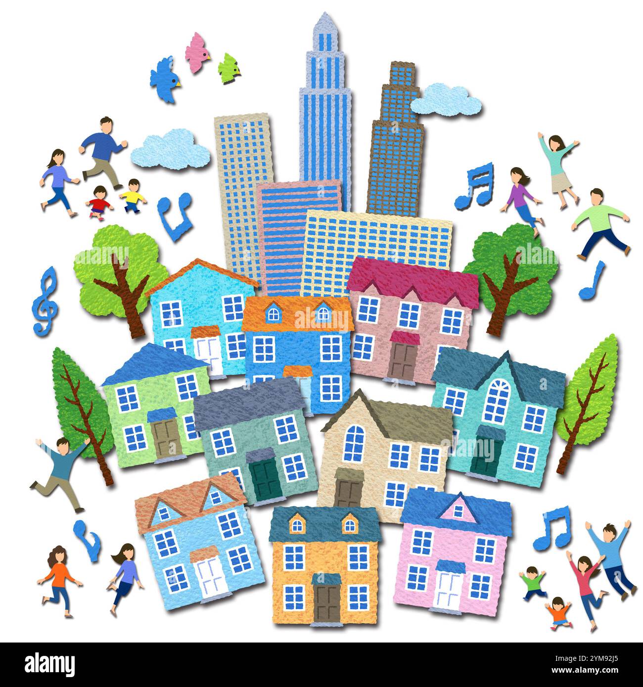 Fun colourful houses and buildings and people Stock Photo - Alamy