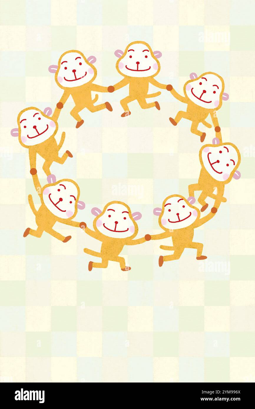 Monkeys in a circle holding hands Stock Photo - Alamy