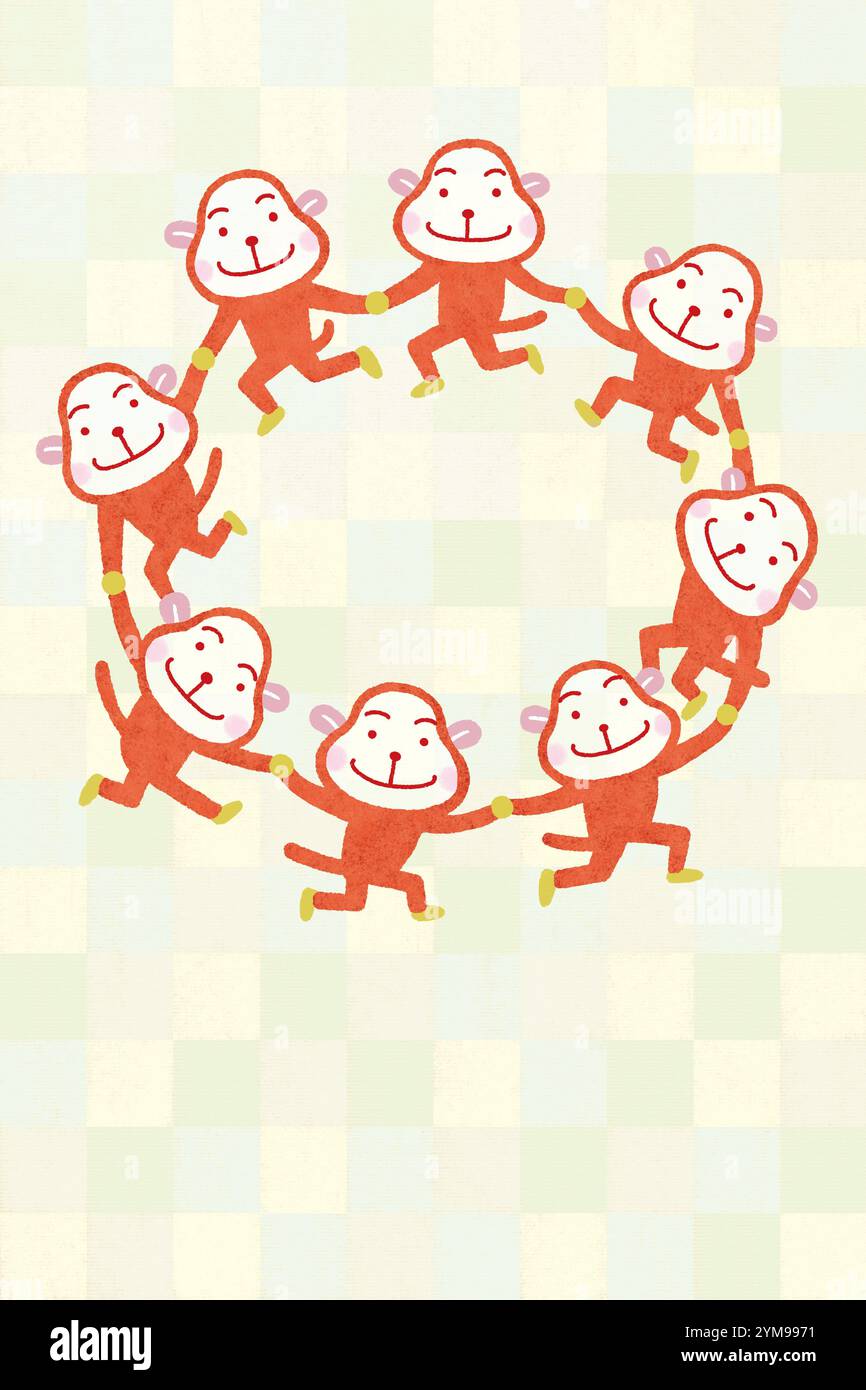Monkeys in a circle holding hands Stock Photo - Alamy