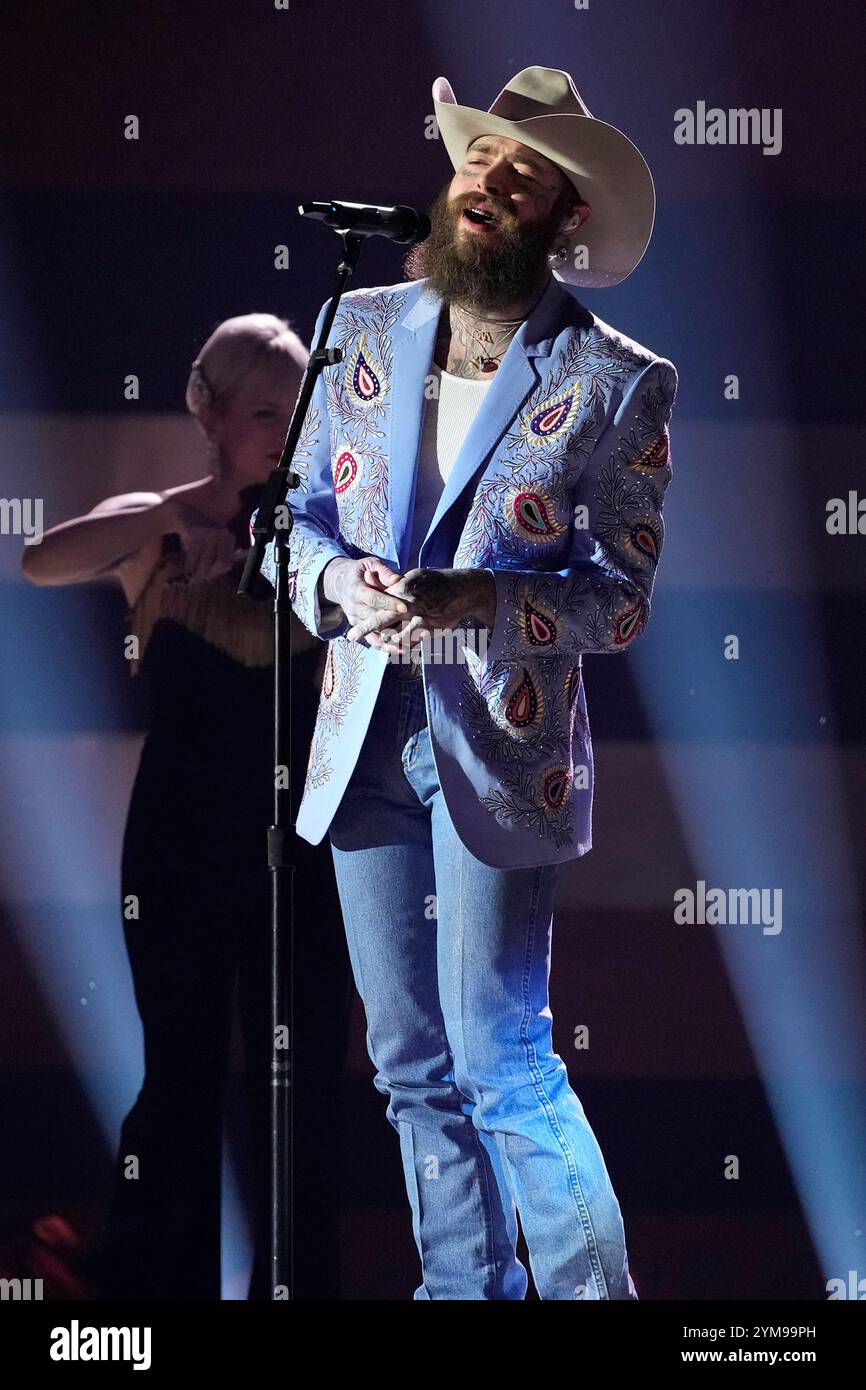 Nashville, Tennessee, USA. 20th Nov, 2024. Post Malone. 58th Annual CMA ...